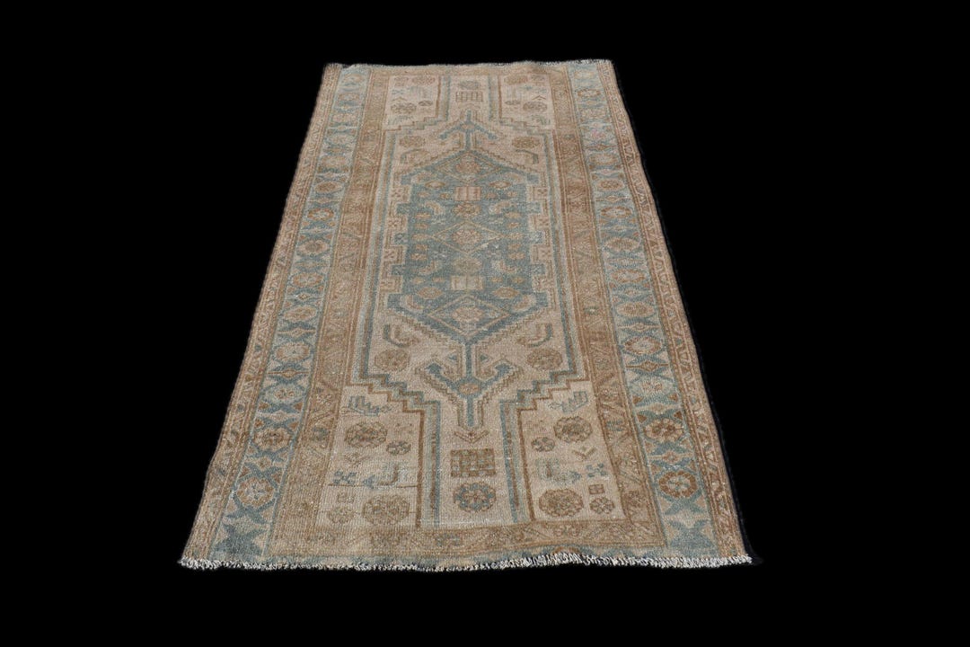 Vintage Oushak Wool Rug 3x6: Small Pastel Green Beige Entry Rug - Etsy