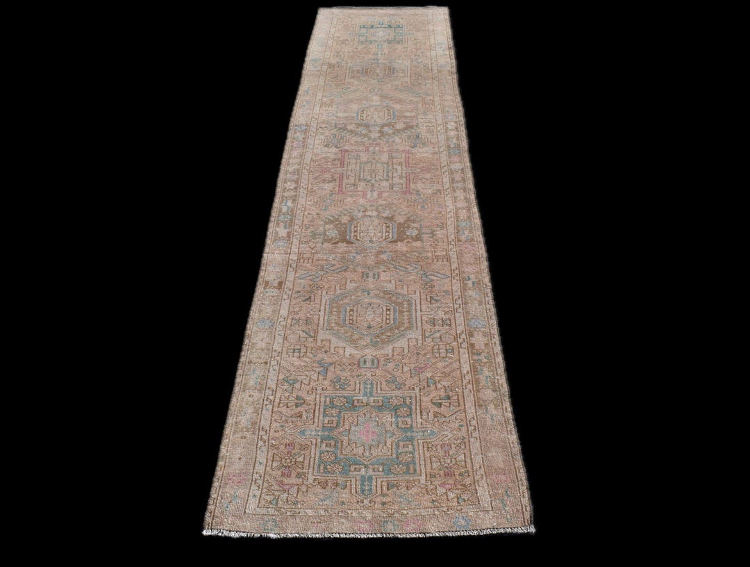 3x11 Neutral Vintage Antique Authentic Runner, Hand Made Rug, 3x11 Ft ...
