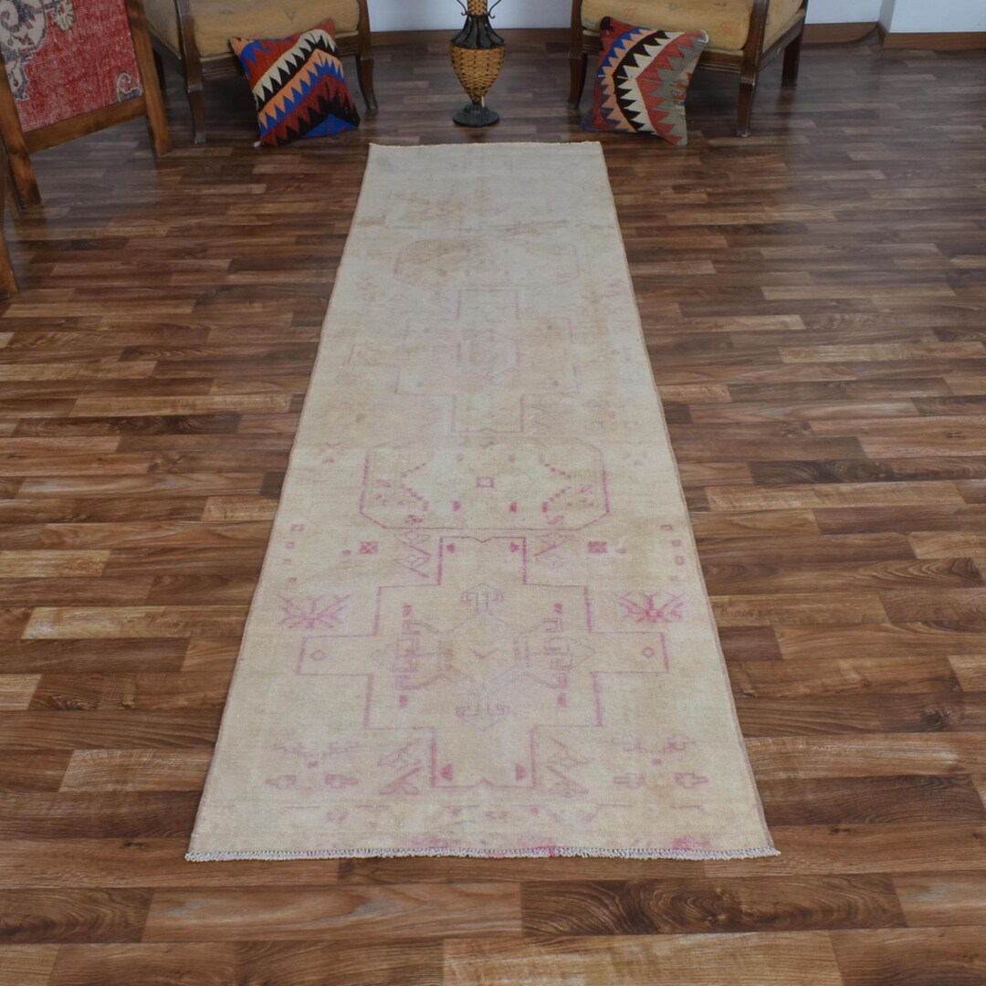 3x10 Vintage Runner, Hand Made Runner, Muted Hallway Runner, Narrow ...