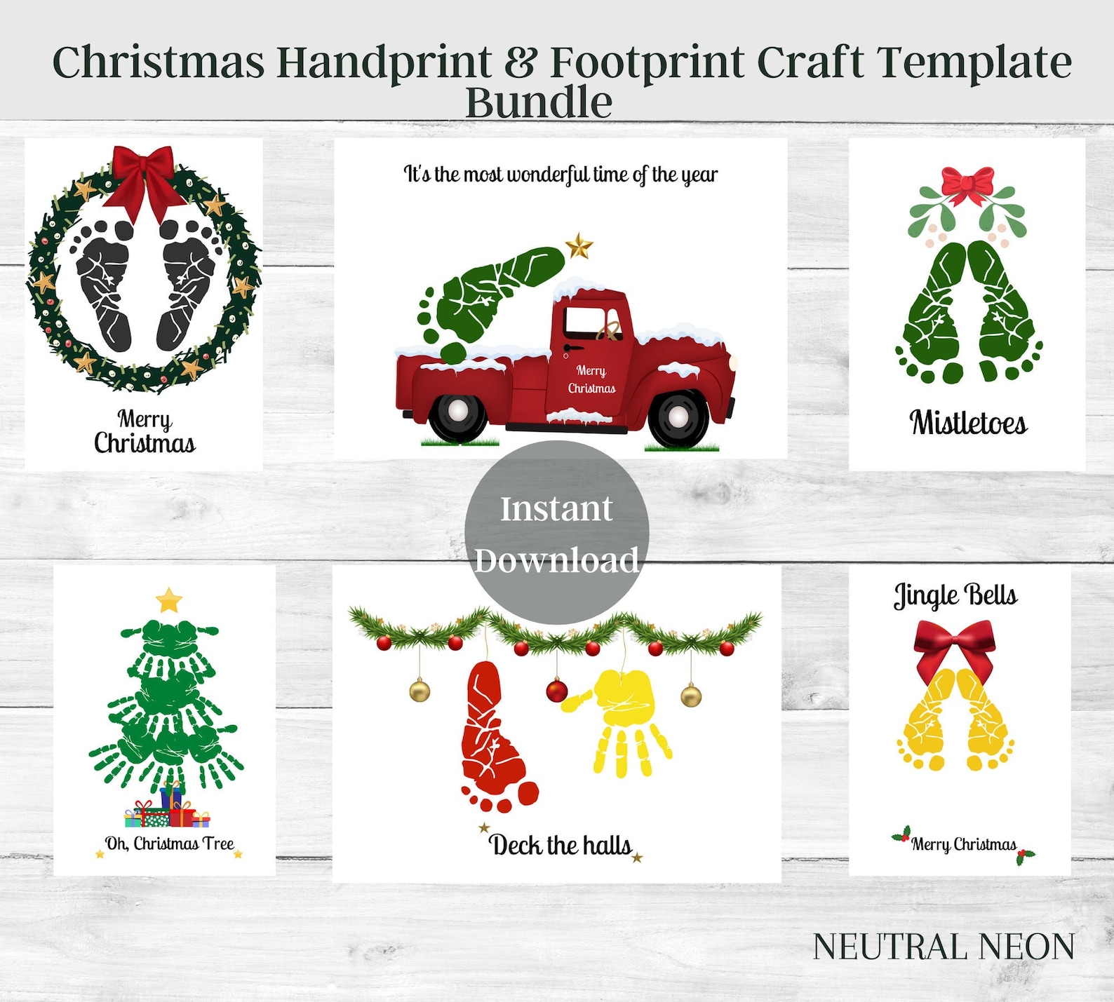 Christmas Handprint Footprint Crafts Bundle, Printable Handprint Art ...