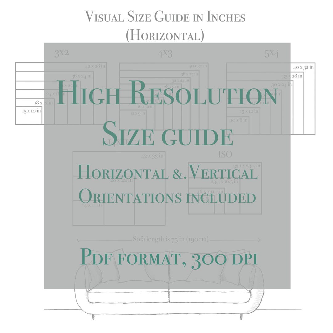 Wall Art Size Guide, Frame Size Guide, Bundle: Vertical and Horizontal ...