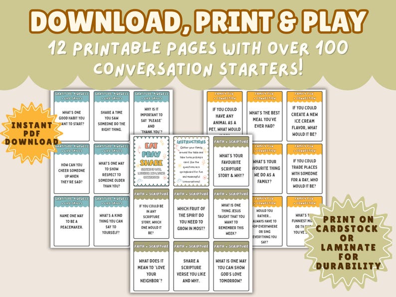 Christian Family Conversation Cards: Faith-based Dinner Questions (PDF ...