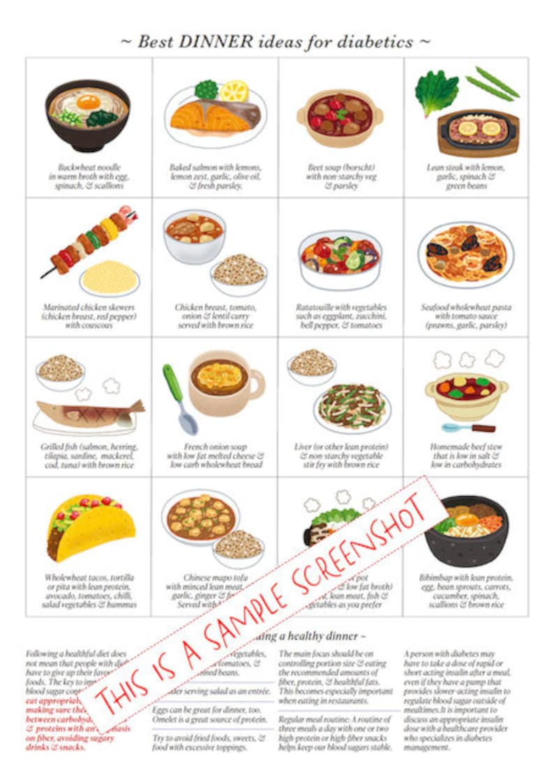 Diabetes Meal Ideas for Breakfast, Lunch & Dinner (3 Page Pdf PRINTABLE ...