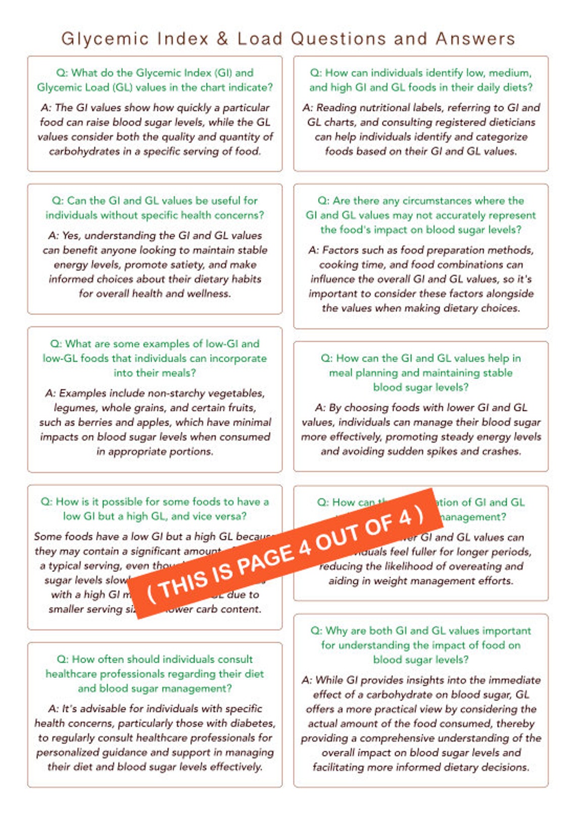 Glycemic Index and Glycemic Load Food List, At-a-glance 4-page PDF ...