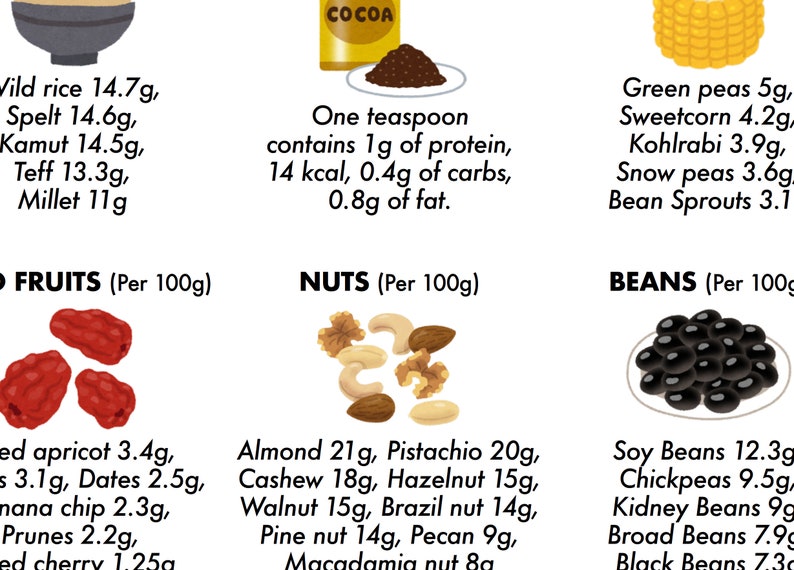 VEGAN High Protein Foods Reference Chart, DIGITAL DOWNLOAD, 'at-a ...