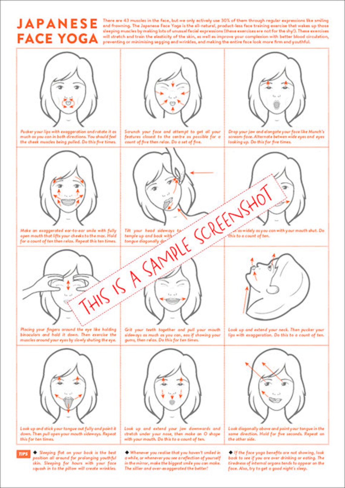 Japanese Face Yoga Facial Exercise Direction Guide Chart - Etsy