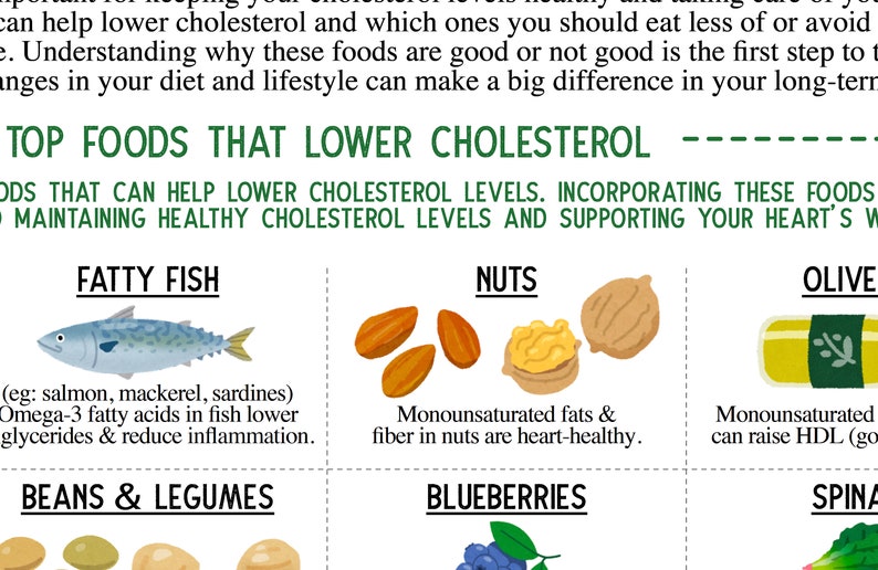 Foods to Lower Cholesterol Guide/ Chart, 2 Page Pdf PRINTABLE DOWNLOADS/ Patient Health ...