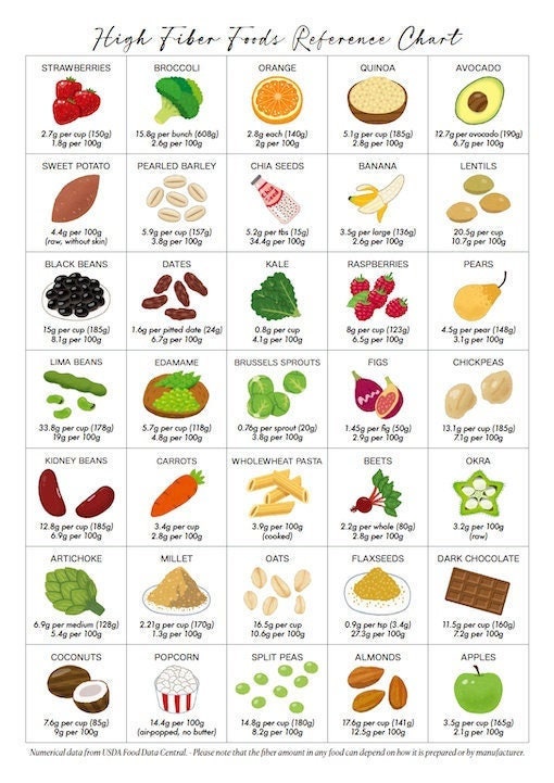 High Fiber Foods Reference Chart PRINTABLE / INSTANT - Etsy UK