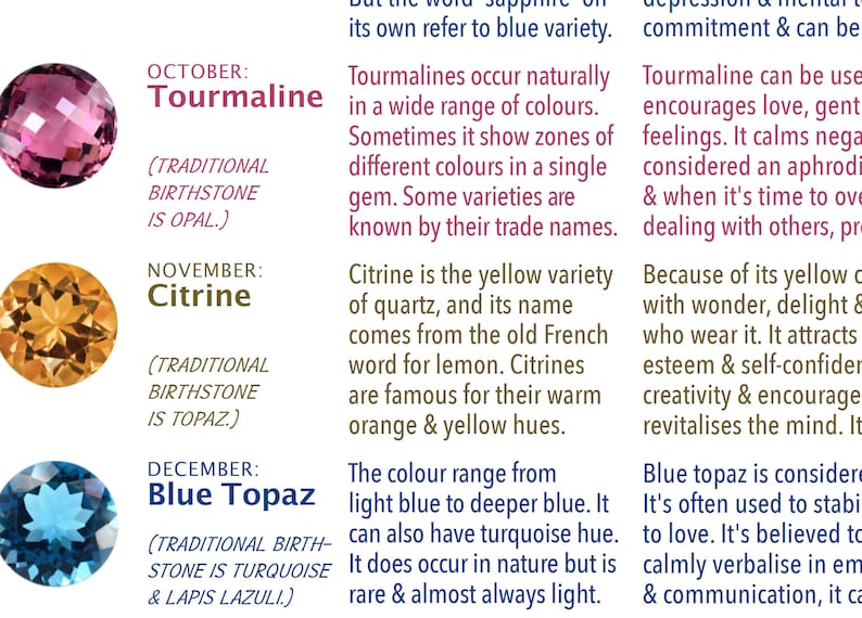Birthstones & Their Metaphysical Meanings 'at-a-glance' Reference Chart ...