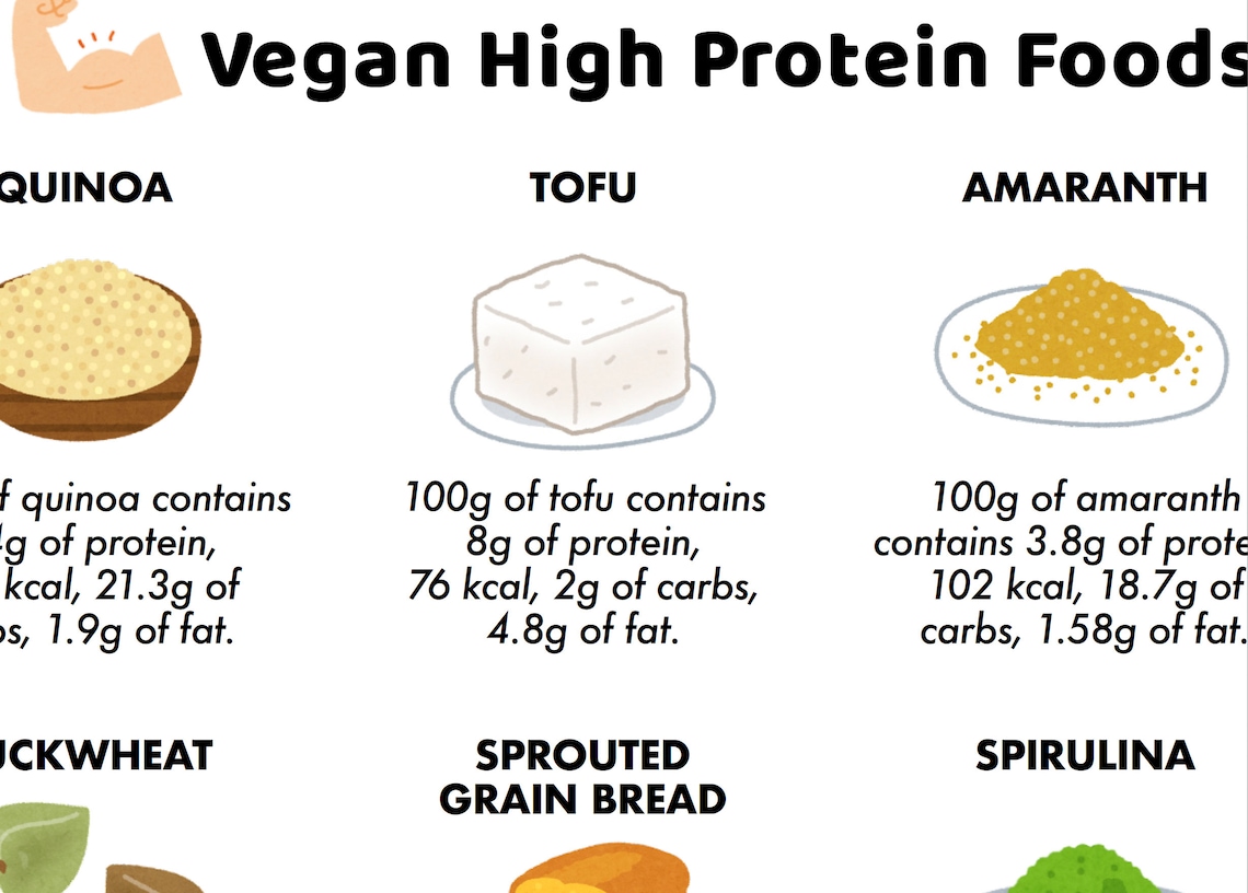 VEGAN High Protein Foods Reference Chart, DIGITAL DOWNLOAD, 'at-a ...