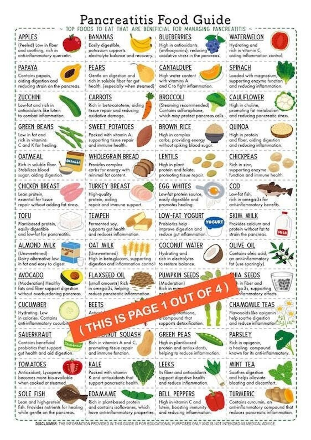 Pancreatitis Food Guide (PDF Digital Download) Printable Nutrition ...
