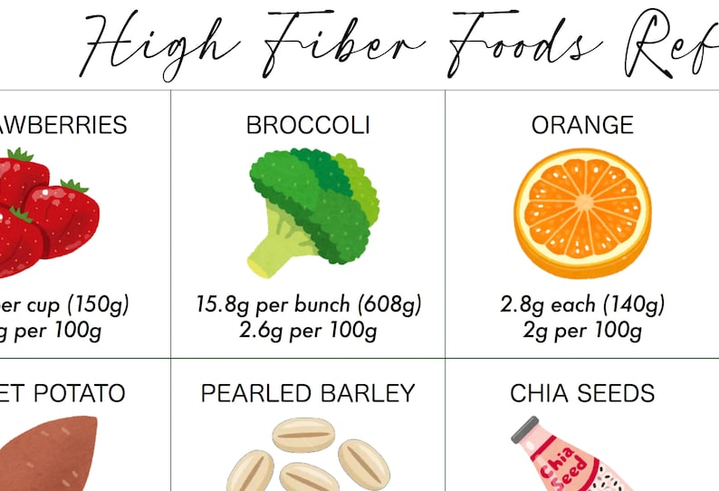 High Fiber Foods Reference Chart (PRINTABLE INSTANT DOWNLOAD) At-a ...