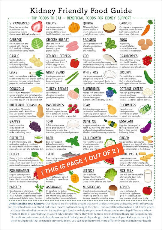 Kidney Friendly Foods Guide: Printable Nutrition Chart (PDF Download ...