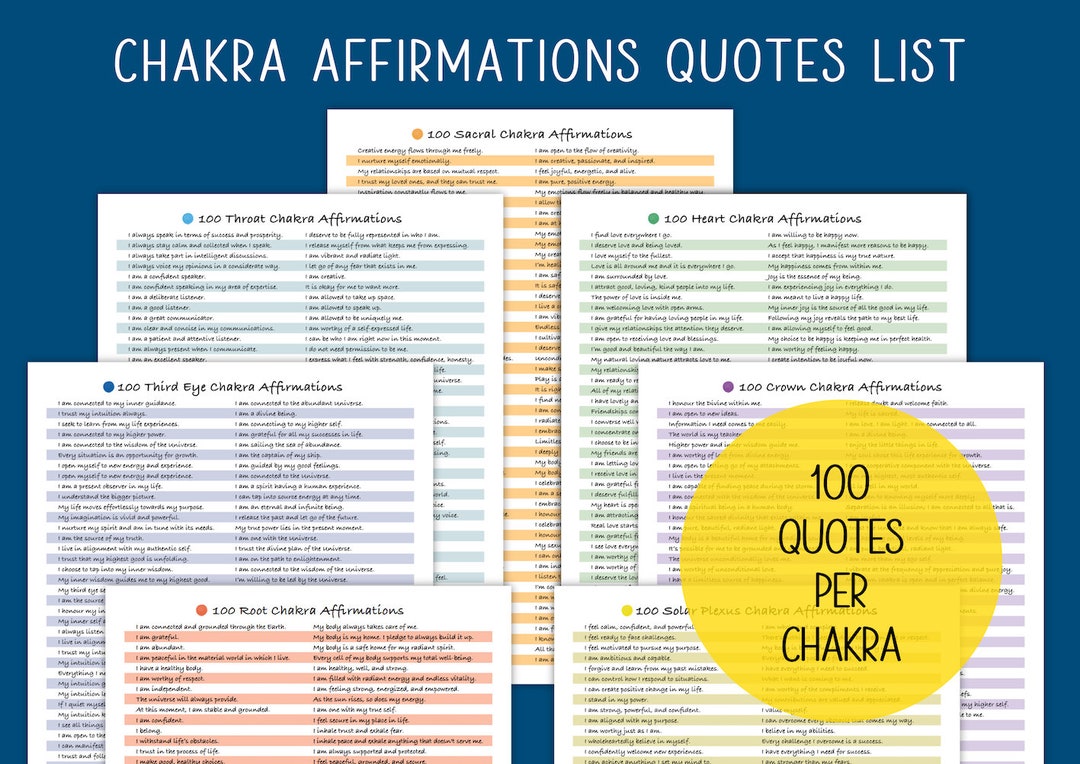 Chakra Affirmation Quotes List, PRINTABLE / INSTANT DOWNLOAD, At-a ...