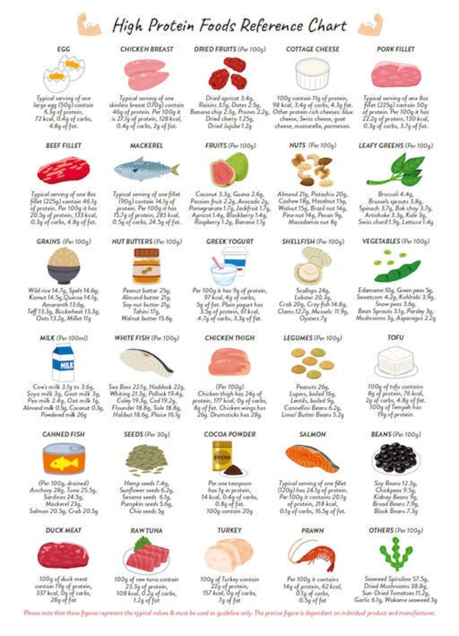 High Protein Foods Reference Chart PRINTABLE / INSTANT - Etsy