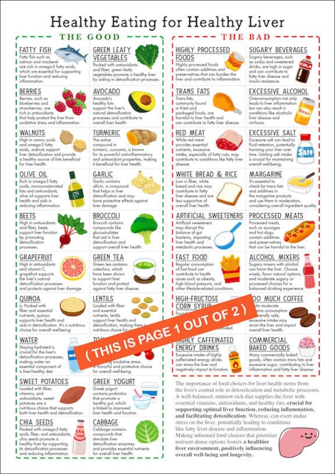 Liver Health Food Guide/ 2 Page Pdf PRINTABLE DOWNLOADS/ for Optimal ...