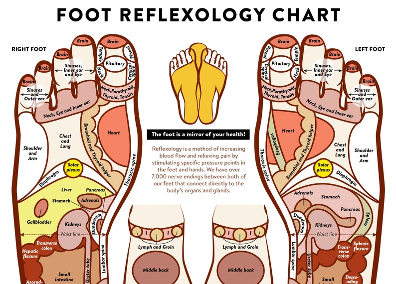 Foot Acupressure and Reflexology Chart, PRINTABLE/ INSTANT DOWNLOAD ...