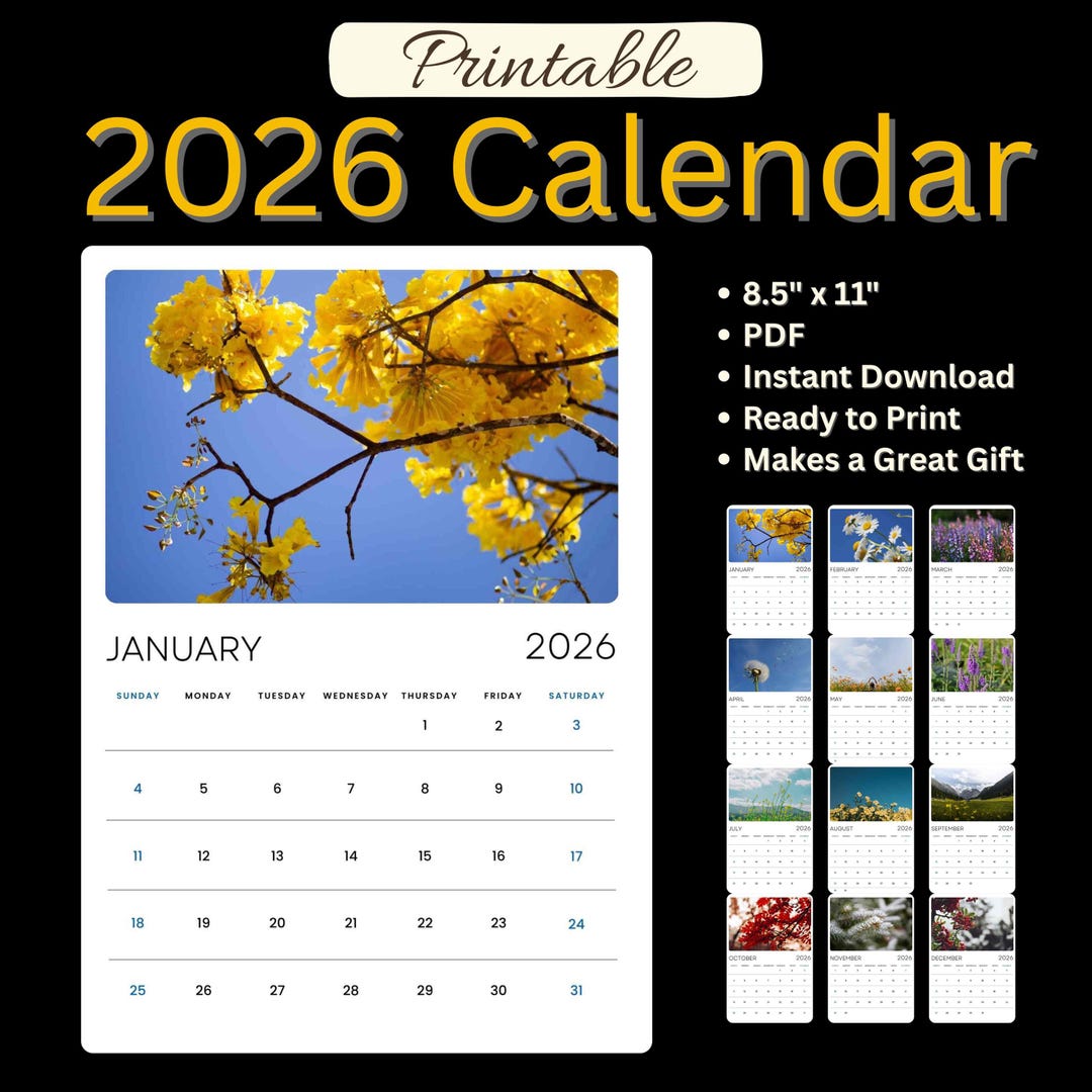 2026 Calendar, Printable Calendars, Homeschool Calendars, Nature Scene ...