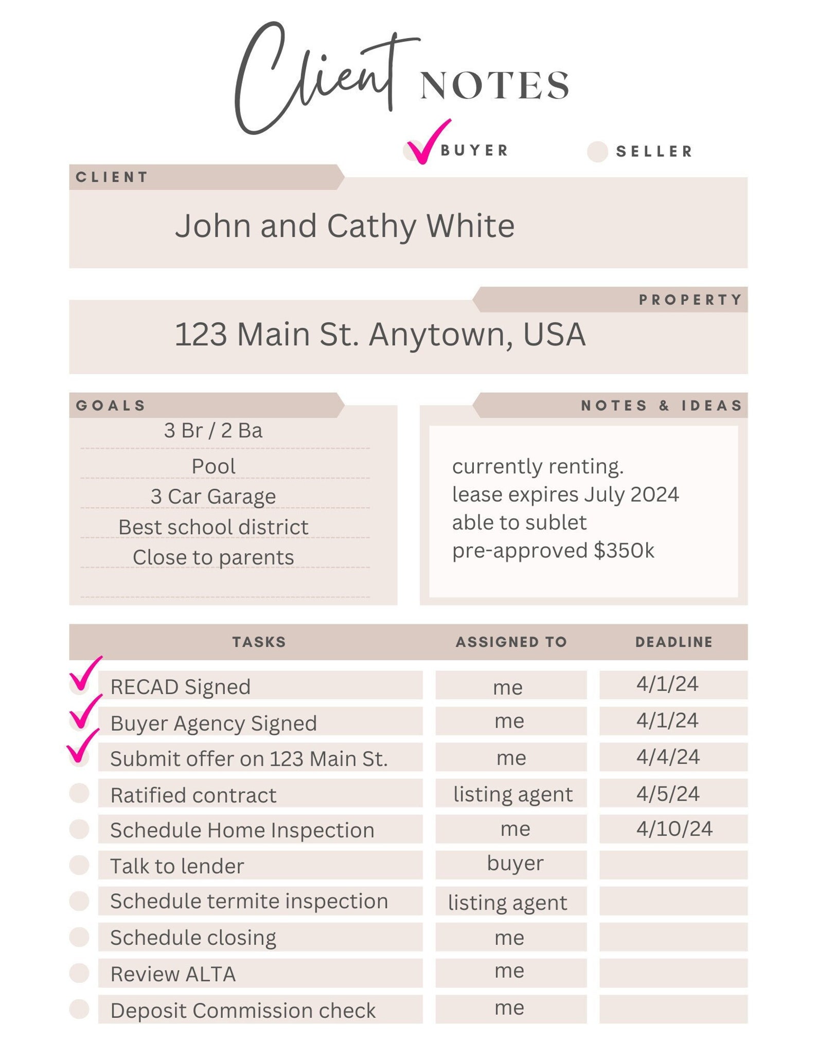 Client Notes, Real Estate Agent Tool, Real Estate Goal Planner, Success ...