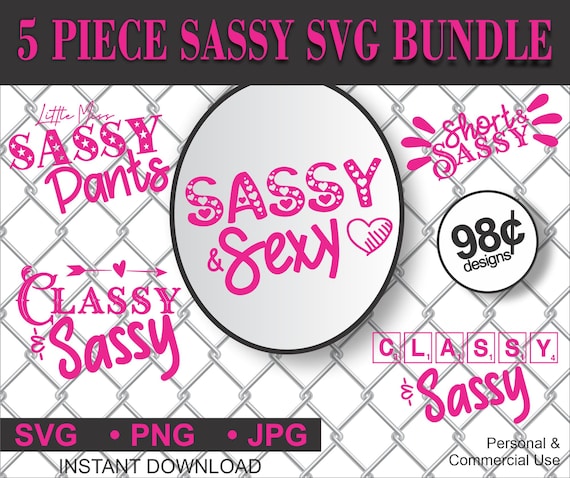 5 Sassy Designs SVG JPG PNG Digital Images Instant Download | Etsy