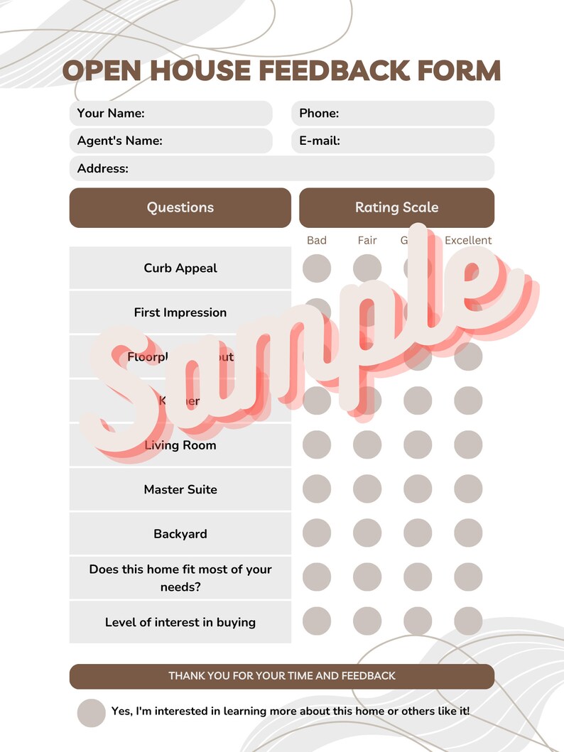 Open House Feedback Form, Agent Tool, Real Estate Form, Real Estate ...