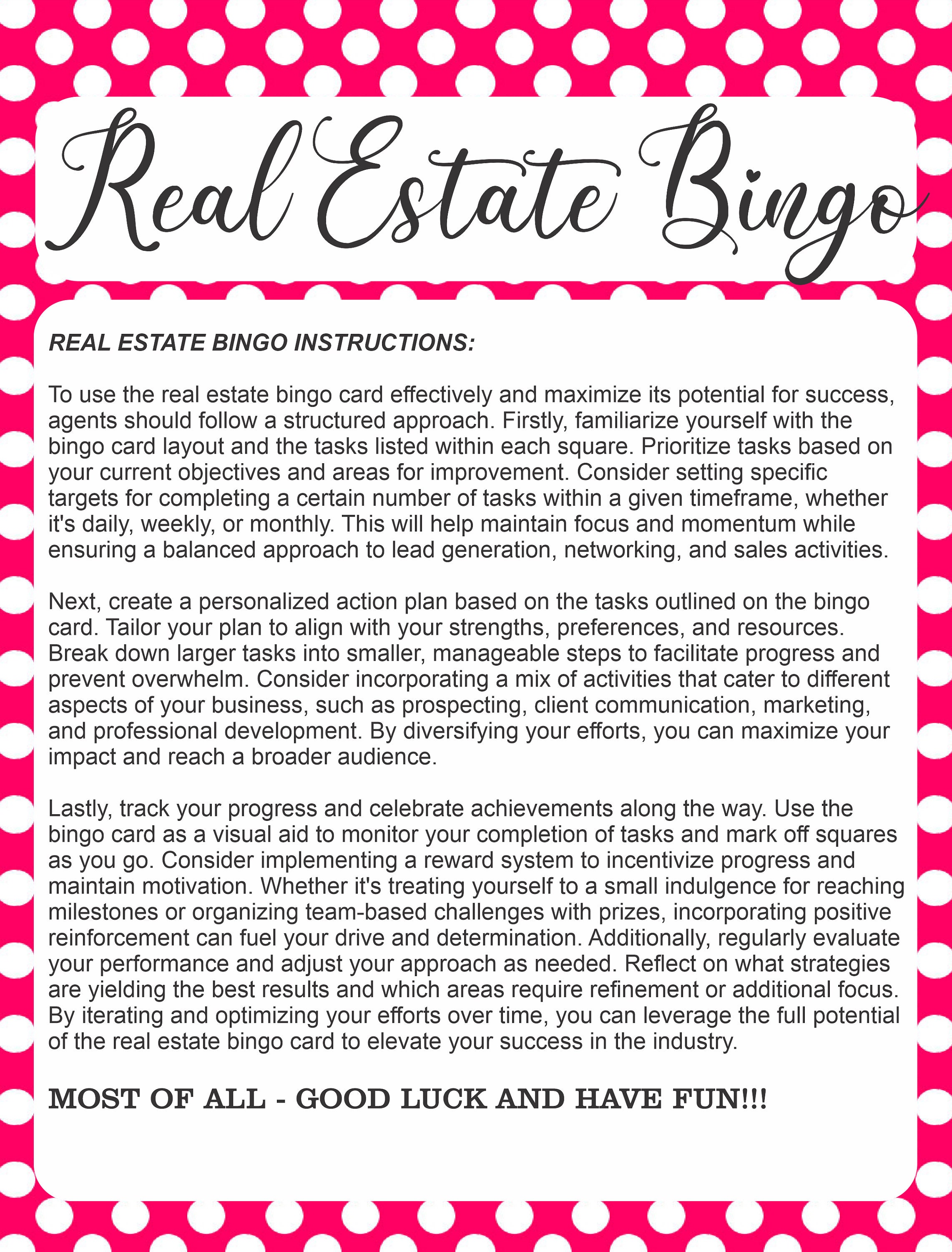 Real Estate Bingo, Real Estate Agent Tool, Real Estate Business, Goal ...