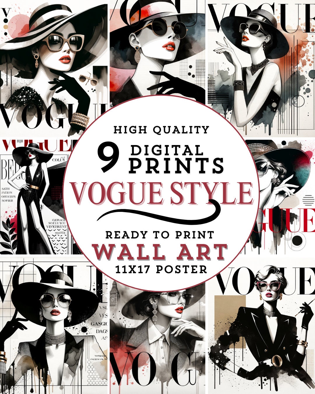 Stylish Vogue Printable Posters | 9 PNG Files | Instant Download | 4x6 ...