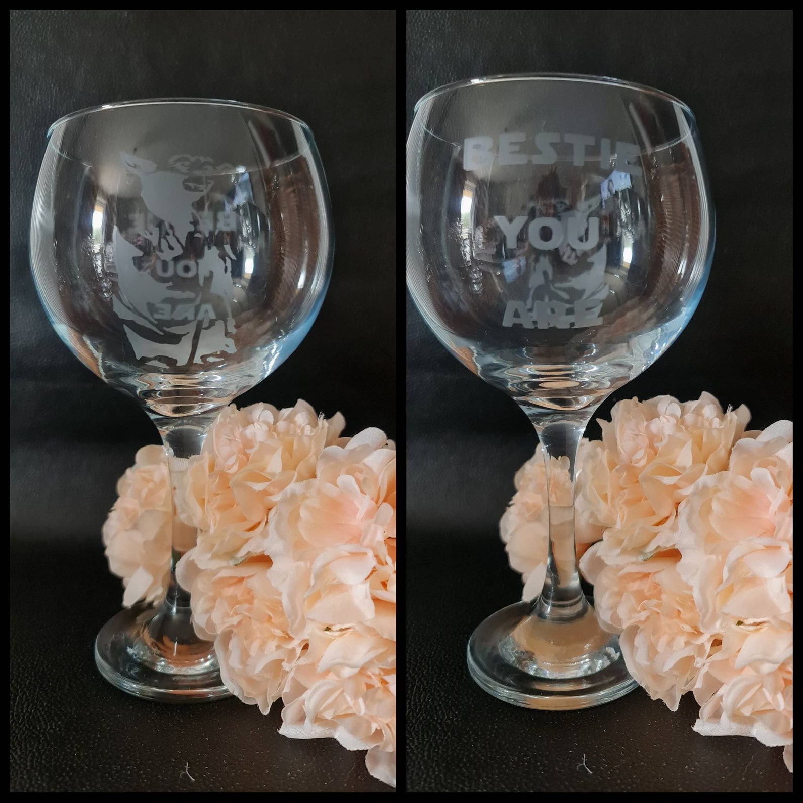 Personalised Character Etched Gin Glass Glittered Stem Gin Etsy Uk