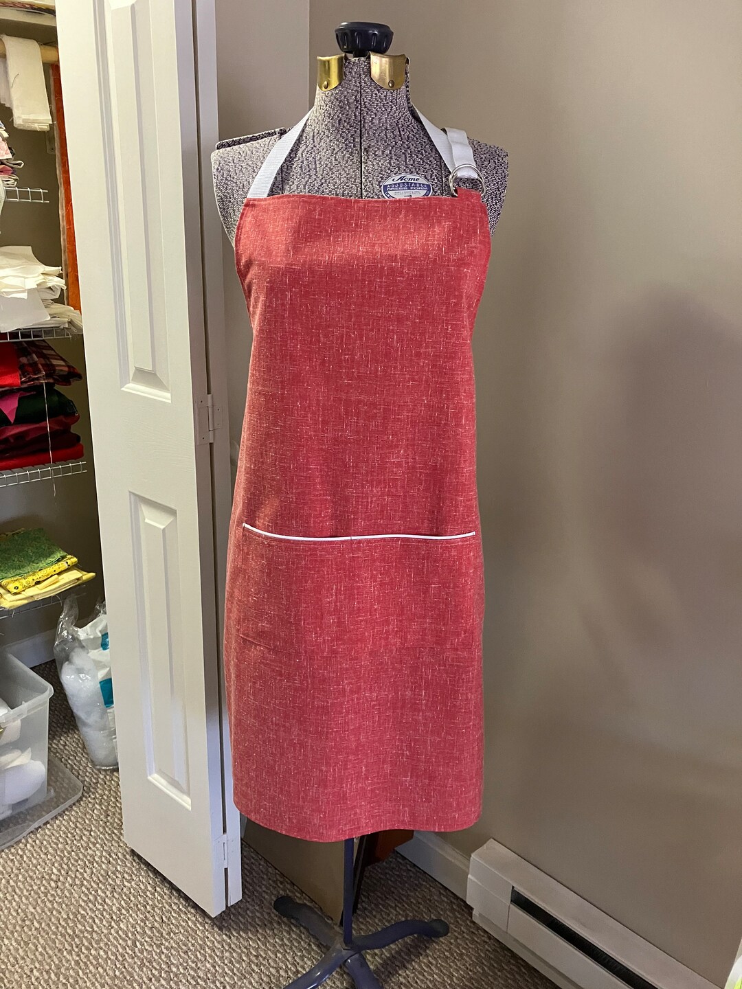 Apron Red With White Speckling Deep Double Pocket With White Piping - Etsy