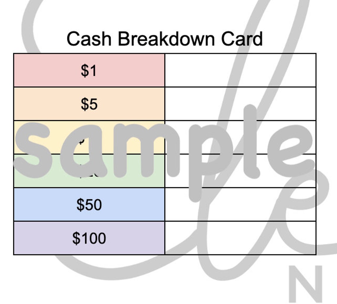Printable Cash Breakdown Cards - Etsy