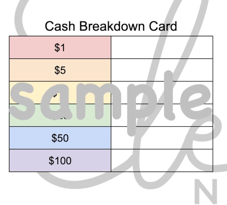 Printable Cash Breakdown Cards - Etsy