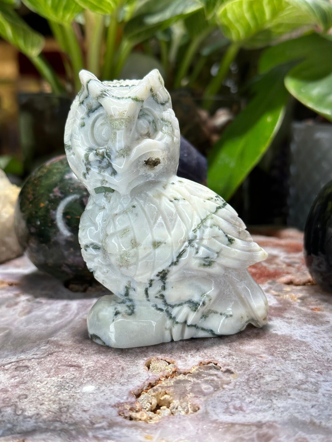 Tree Agate Carved Owl / Crystal Carved Owl - Hand Carved / Crystal ...