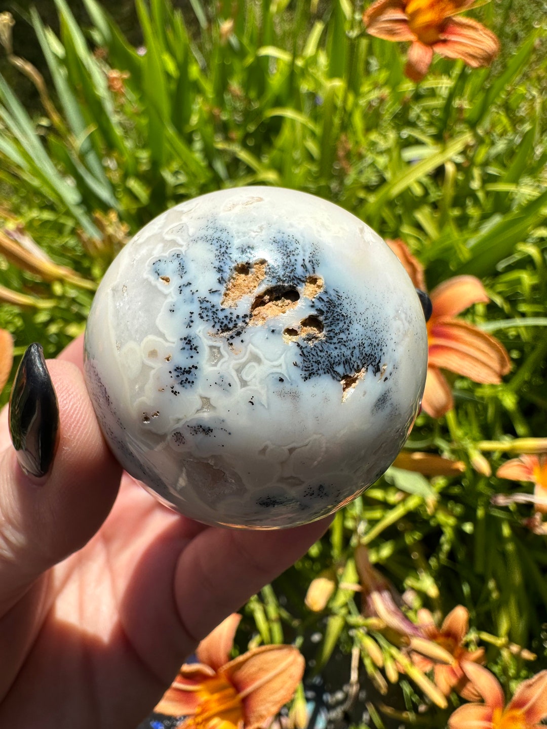 Plume / Dendritic Agate Druzy / Sphere Crystal Healing Yoga Meditation ...