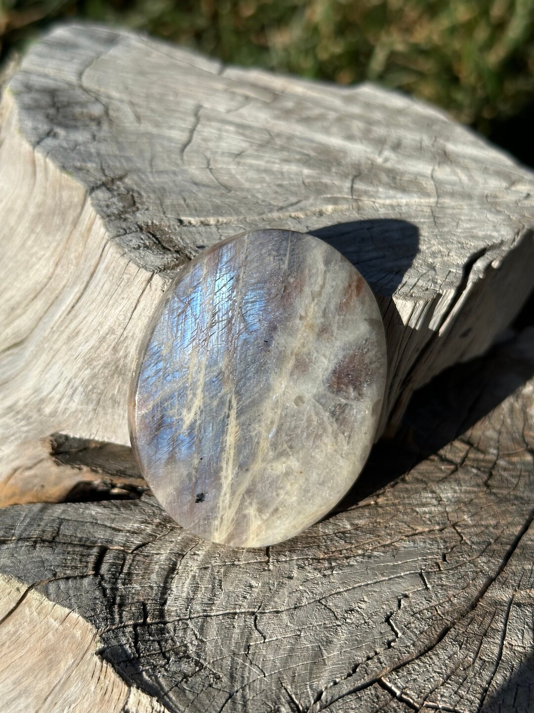 Blue Moonstone / Sunstone Palm Stone - Crystal Carved Palmstone ...