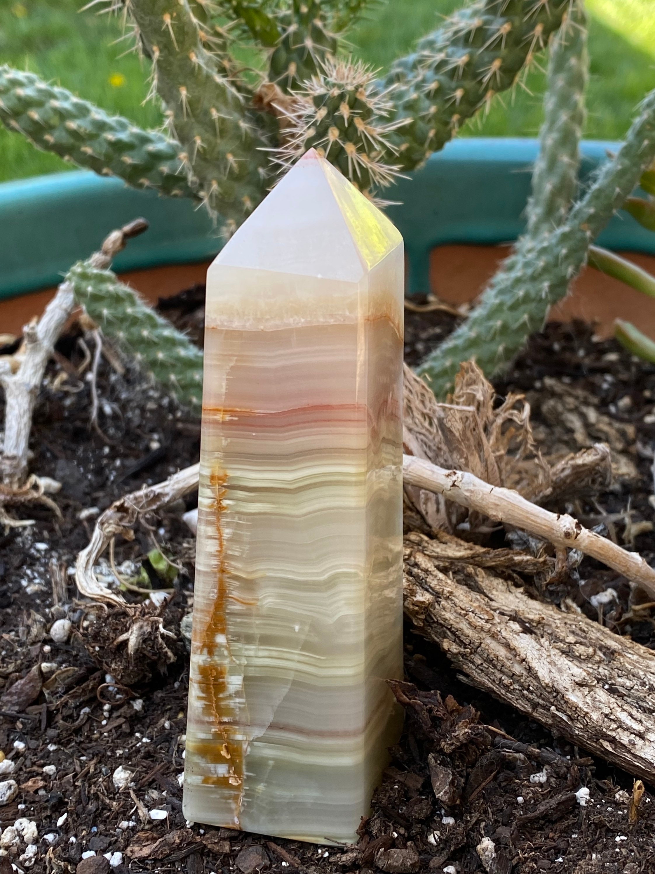 Pink Banded Calcite Tower Crystal Carved Tower Healing | Etsy