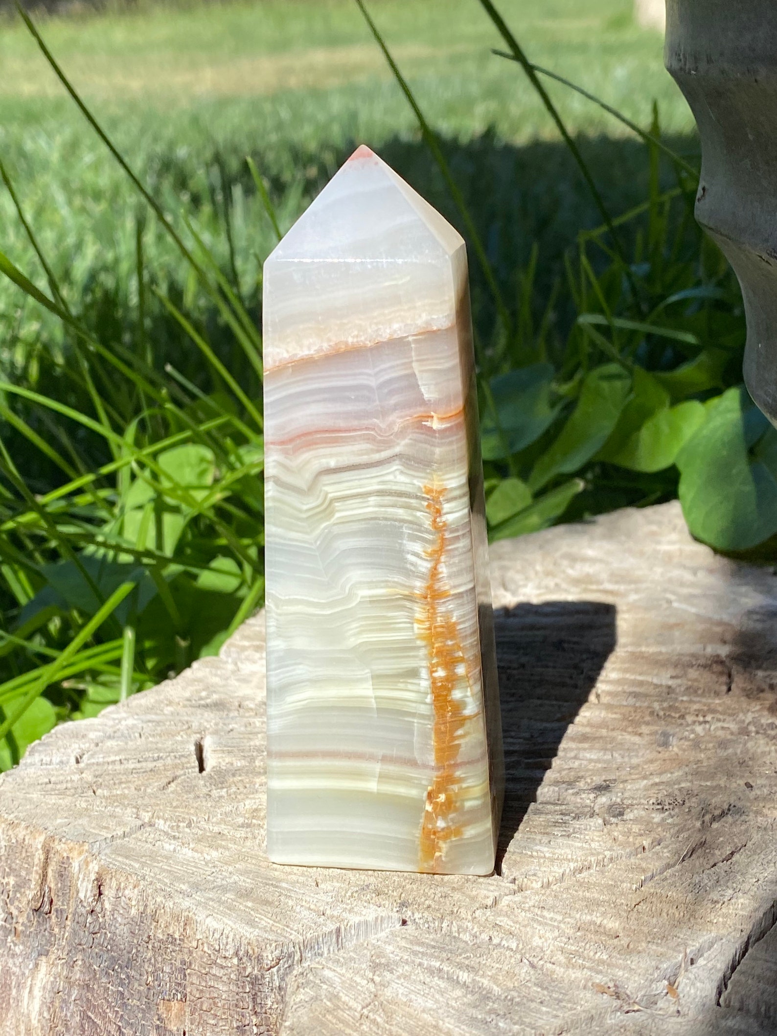 Pink Banded Calcite Tower Crystal Carved Tower Healing | Etsy