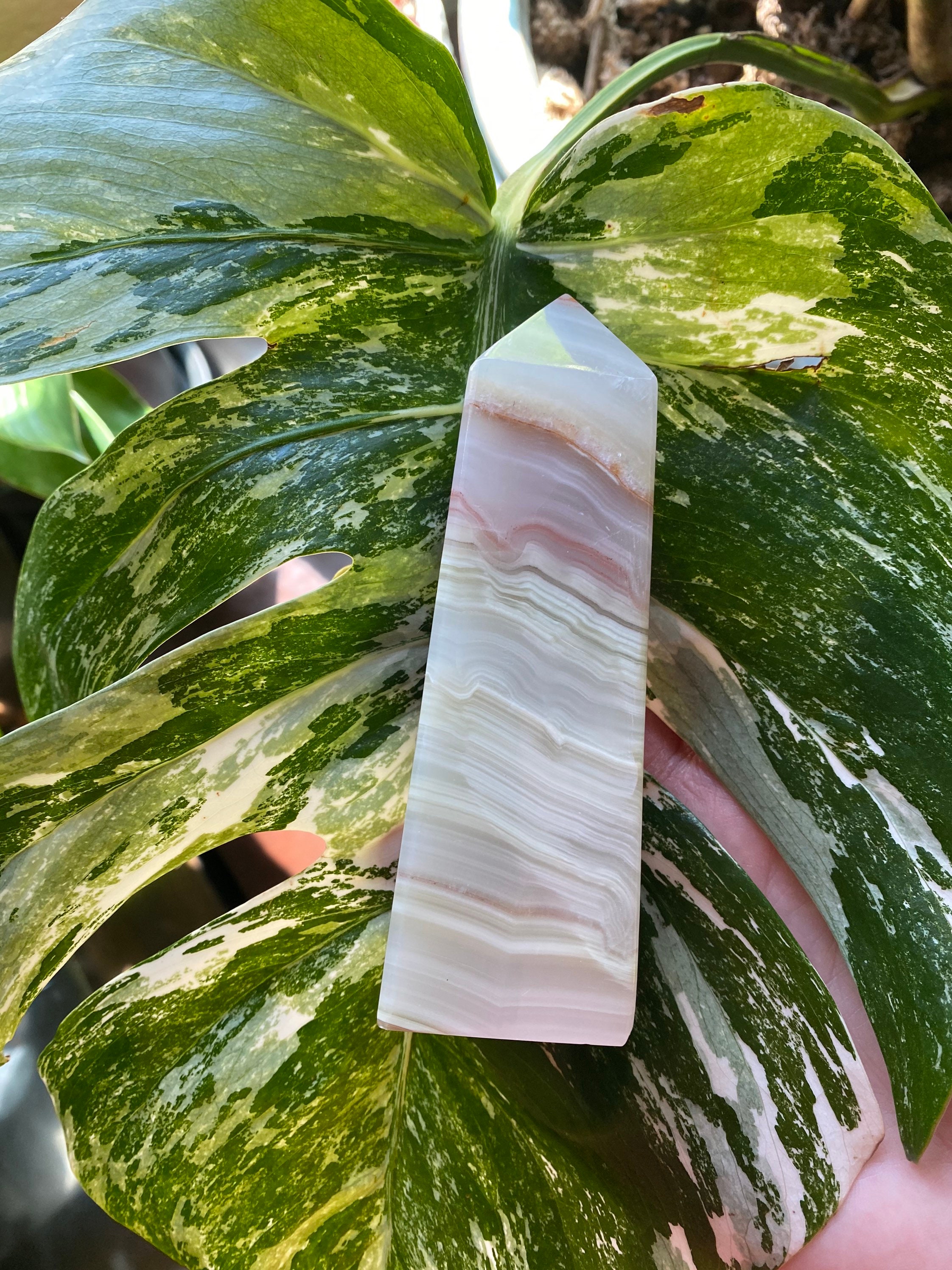 Pink Banded Calcite Tower Crystal Carved Tower Healing | Etsy