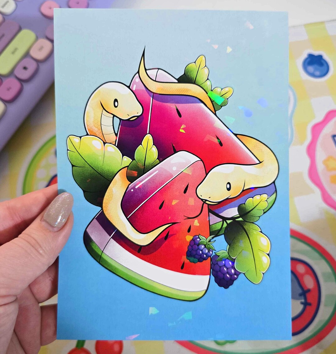 WATERMELON SNAKE Holo Postcard Print - Etsy