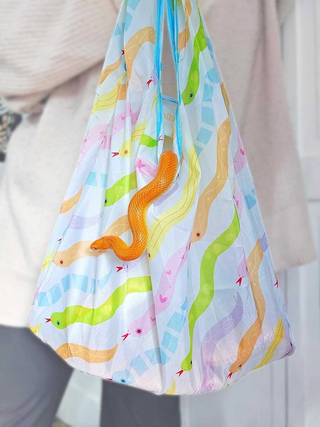 SNAG REUSABLE BAG | Snake Print Foldable Nylon Shopping Grocery Bag - Etsy