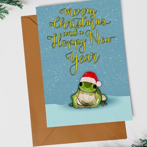 5x7 Christmas Frog Handmade Paper Greeting Card Santas Coming to Town ...