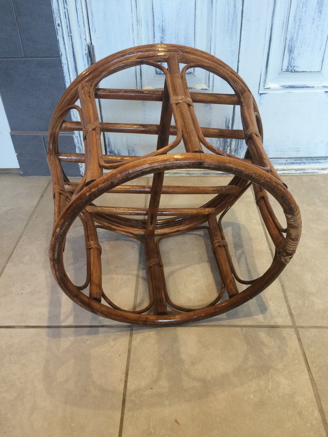 Stool Round Bamboo Upholstered Retro Vintage Bohemian - Etsy UK