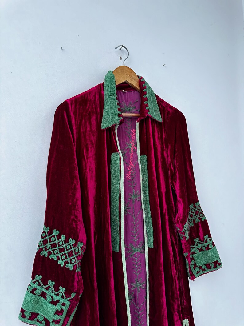 Silk Velvet Embroidery Long Jacket - Etsy