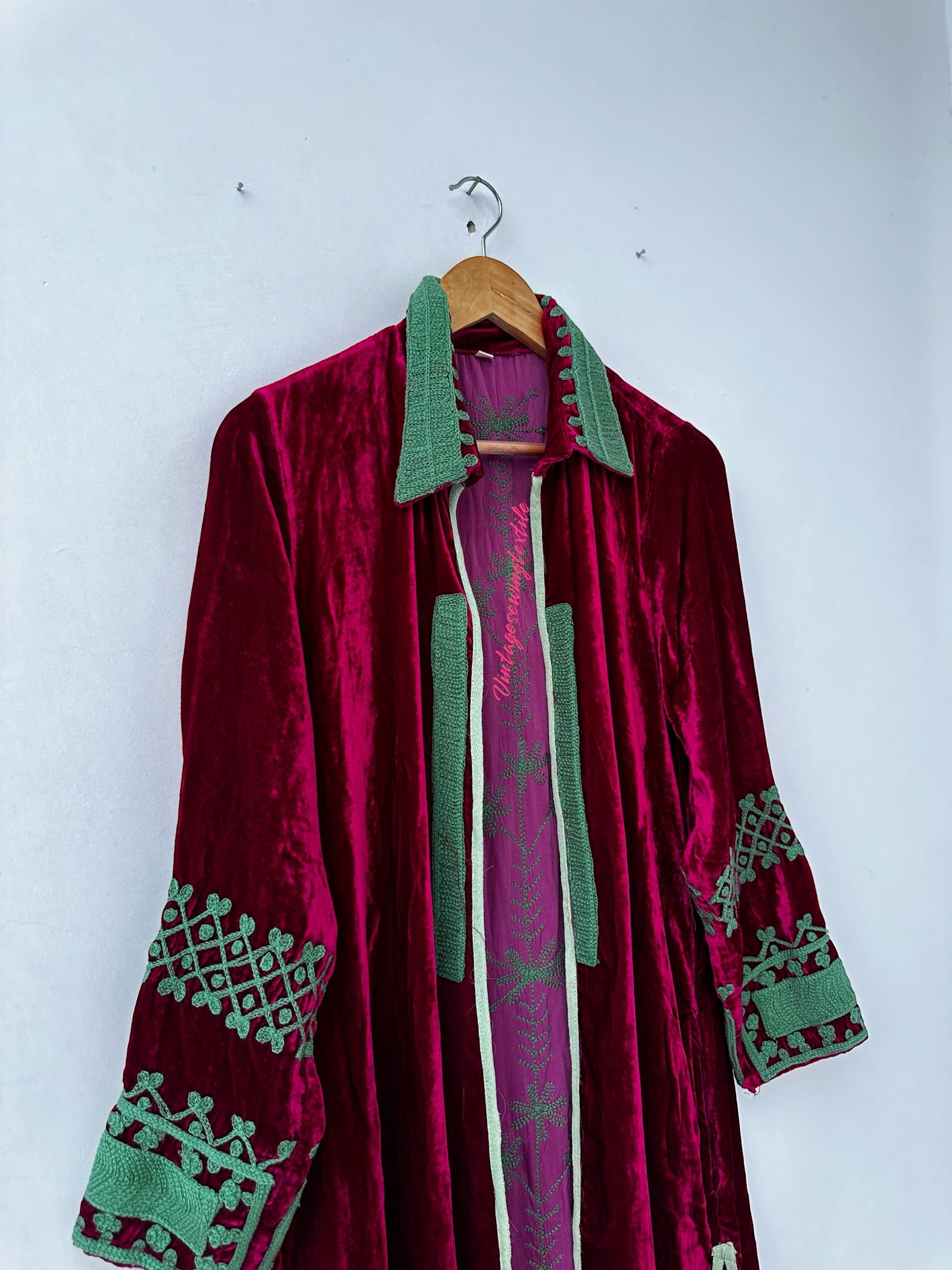 Silk Velvet Embroidery Long Jacket - Etsy