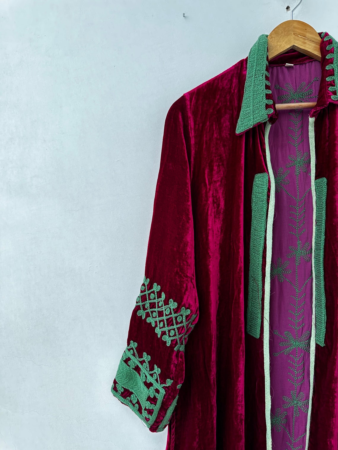 Silk Velvet Embroidery Long Jacket - Etsy