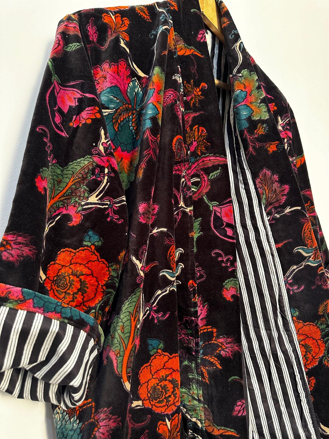 Cotton Velvet Jacket Short Black Print Inside Lining Gulel Print Winter ...