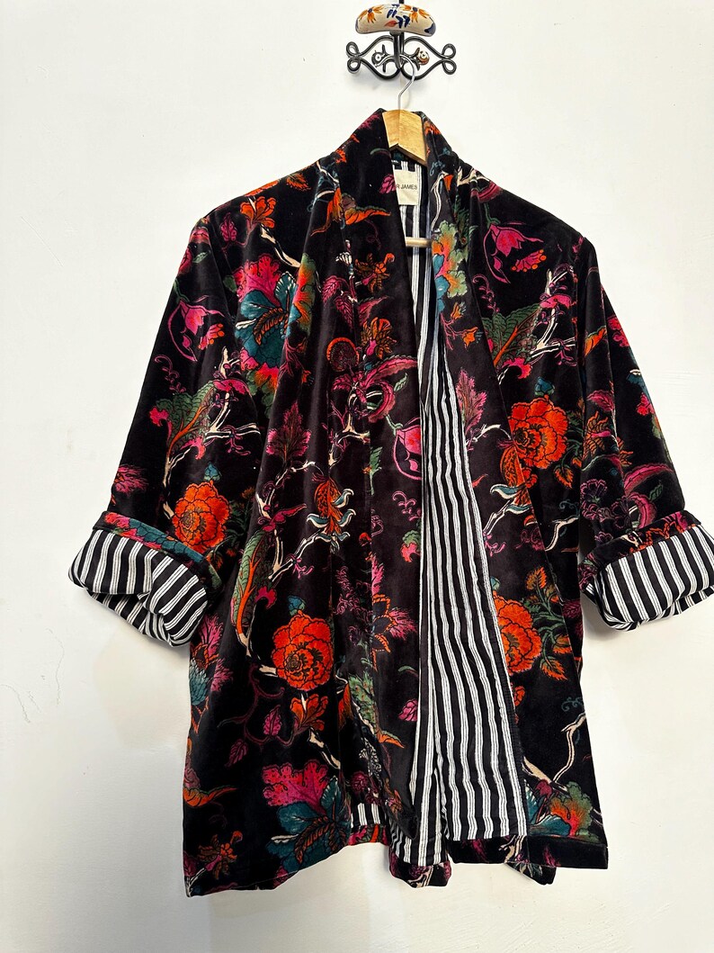 Cotton Velvet Jacket Short Black Print Inside Lining Gulel Print Winter ...