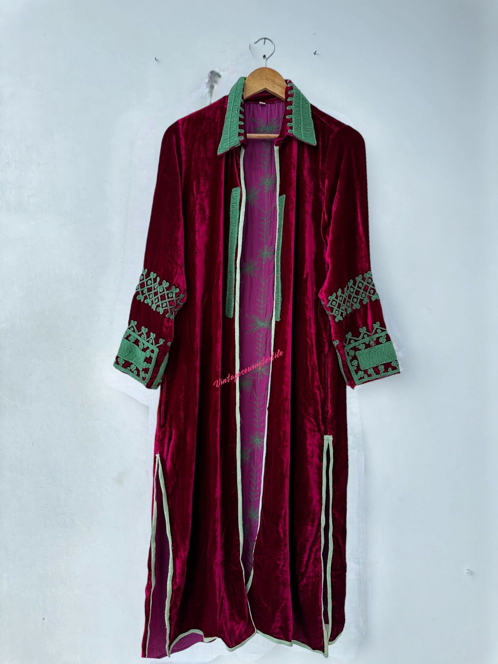 Silk Velvet Embroidery Long Jacket - Etsy
