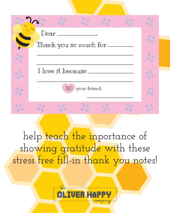 Children's Thank You Note Fill-in the Blank Bee Theme - Etsy