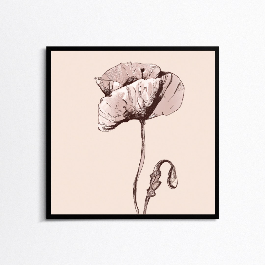 Vintage Poppy Flower Poster, Floral Poster, Sketch in Neutral Color ...