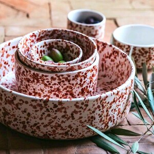 Set of 3 - Chabi Chic Handmade Splatter Paint Nesting Bowls - Marsala ...